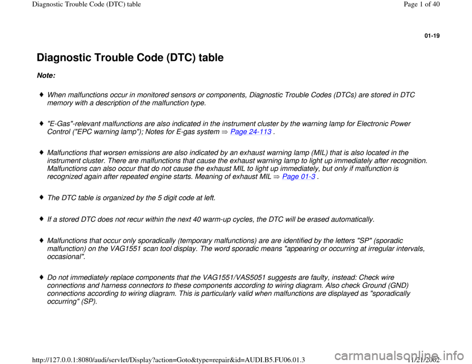 AUDI A6 2000 C5 2 G ATW Engine Diagnostic Trouble Code Table Workshop